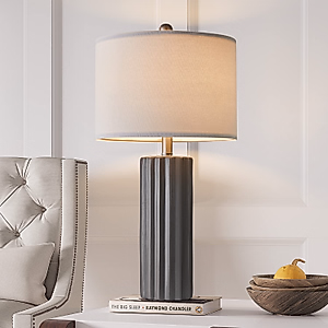 Oneach 25'' Farmhouse Ceramic Table Lamp Set of 2 for Bedroom Living Room House Decor Deep Charcoal Grey Desk Lamps Home Office Dorm Rustic Modern Style Lamp