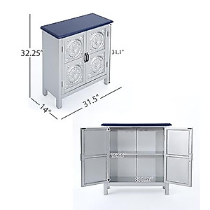 Christopher Knight Home Alana Firwood Cabinet with Faux Wood Overlay, Silver / Navy Blue
