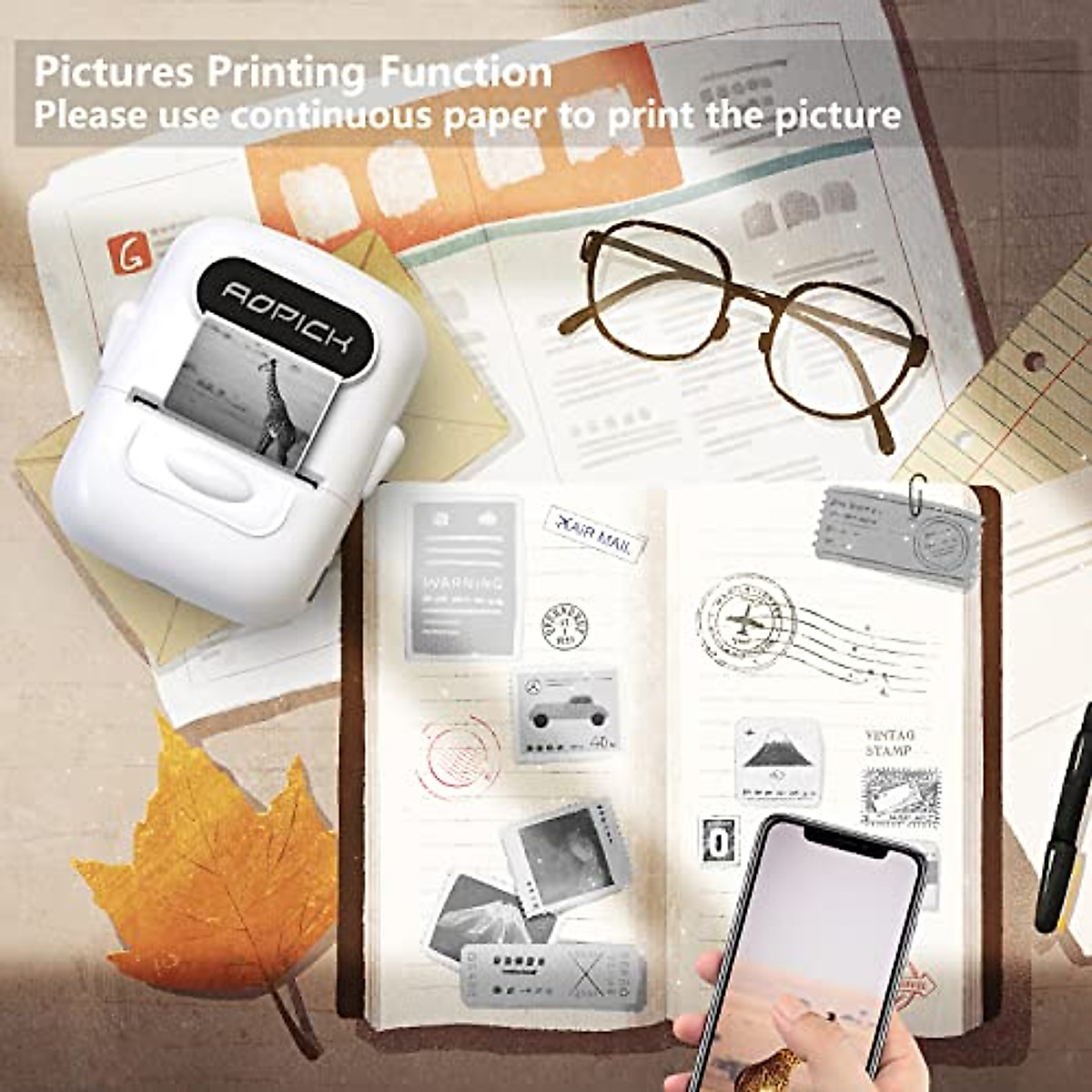 AOPICK Label-Maker Barcode-Label-Printer, P50 Portable Thermal Label Maker Machine with Tape for Address, Clothing, Jewelry, Retail, Barcode, Small Business Home Office Compatible iOS Android-White