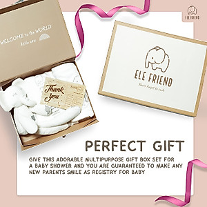 ELE Friend Newborn gift set 0-6 months – Unisex clothes for Newborn, Unisex baby gift set, Gift basket includes Cute Soft white Elephant Plush Doll, Thank You Card and giftbox (baby blue)