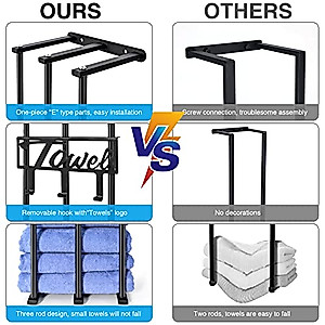 Wall Towel Rack for Rolled Towels, Dscabomlg New Upgrade 3-Bar Towel Holders for Wall Mounted，Bathroom Towel Storage for Small Bathroom, Metal Bath Towel Racks for Folded Large Towel