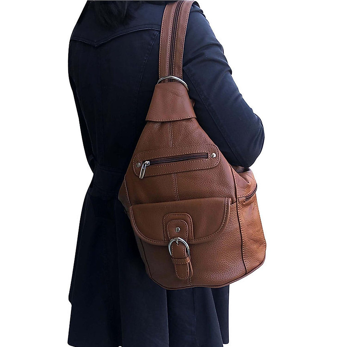 SILVERFEVER Women's Medium Backpacks Genuine Leather Backpack Purse Sling Organizer (Cffee Brown)