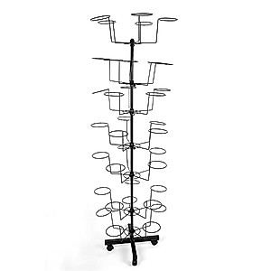 LOYALHEARTDY Hats Stand Display, Adjustable Iron Hat Rack Stand, Hat Rotating Display 35 Hats Rotating Hat Display Rack Free Standing Metal Floor Caps Head-wear Stand 7 Tier (Black)