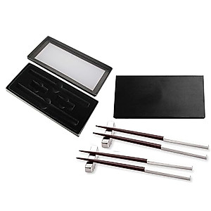 Natico Originals Silver Metal and Wood Chopsticks Set | Set of 2 Pairs w/ 2 Rests | Gift Set, Gift Packaged | Reusable (60-603SET)