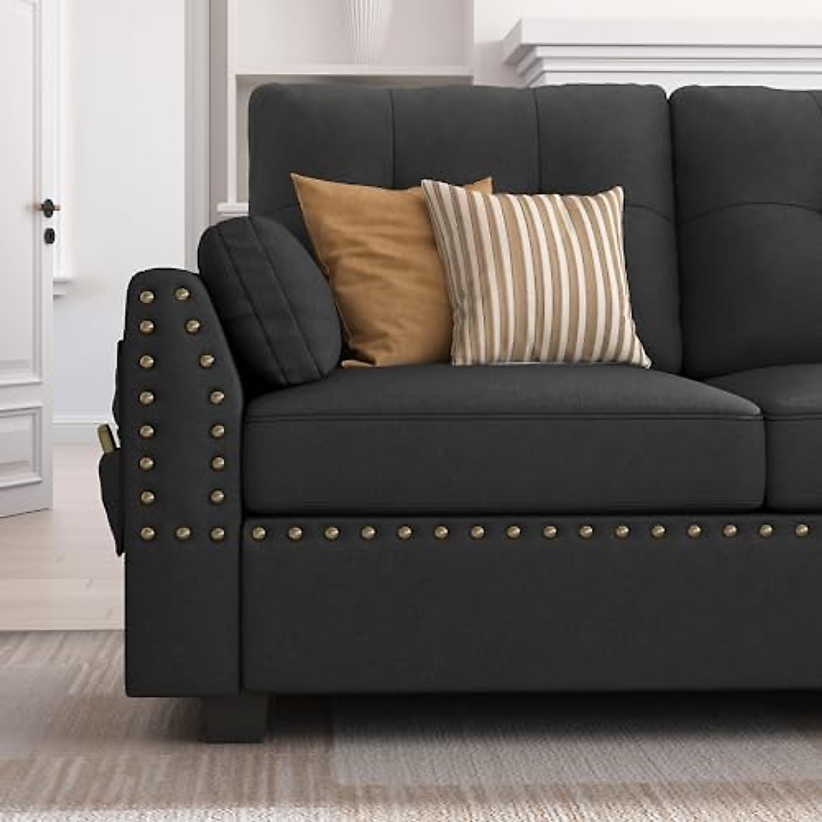 HONBAY Reversible Sectional Sofa L-Shape Sofa Convertible Couch 4-Seater Sofas Sectional for Apartment Deep Grey