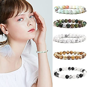 FINZOR 12 Pcs 8mm Gemstones Beaded Bracelets for Men Women Semi-Precious Stone Healing Stretch Round Bead Crystal Bracelets Unisex