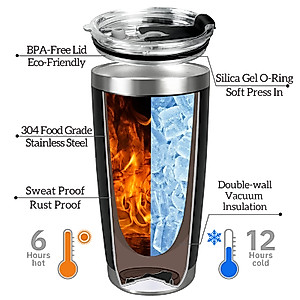 Personalized Tumbler with Engraved Name - 21 Designs Double Wall Insulated with Slider Lid 20oz Coffee Tumbler- Personalized Gift for Birthday Christmas for Men Women