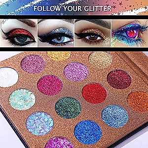 UCANBE Pro Glitter Eyeshadow Palette - Professional 16 Colors - Chunky & Fine Pressed Glitter Eye Shadow Powder Makeup Pallet Highly Pigmented Ultra Shimmer for Face Body