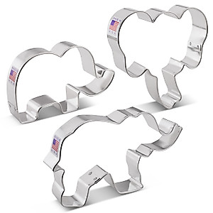 Elephants Cookie Cutters 3-Pc. Set Made in the USA by Ann Clark, Elephant Face, Cute Elephant, and Elephant