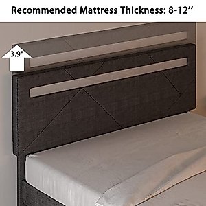 LIKIMIO Full Bed Frame, Upholstered Modern Platform Bed Frame with Height Adjustable Headboard and LED Lights, No Box Spring Needed/Noise-Free/Easy Assembly (Dark Grey, Full)