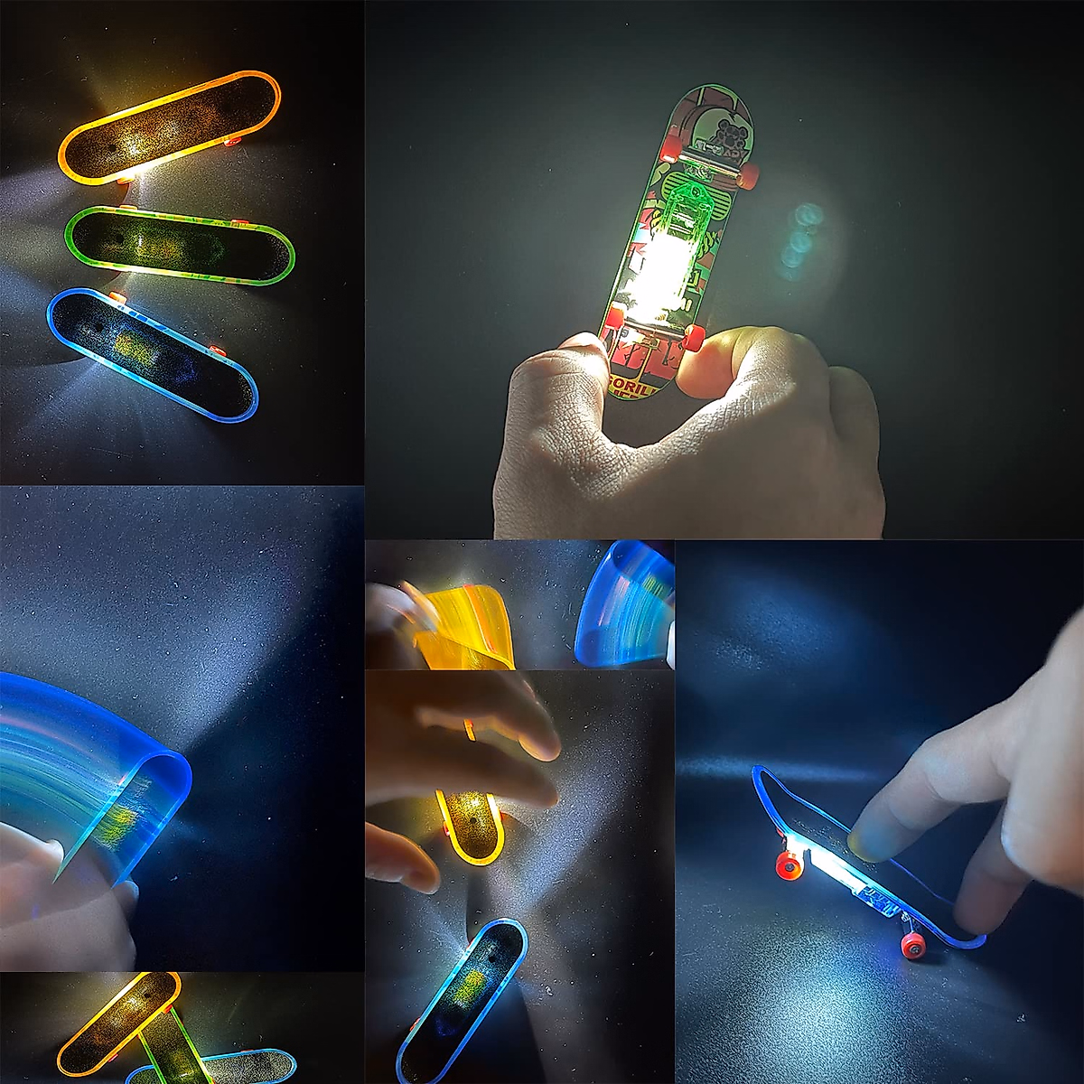 Aestheticism Finger Skateboards Kit 11 PCS, Finger Boards for Kids, Fingerboard Ramps Toys Set with Skateboards, Ramps, LED Skateboard, Screwdriver - Bigger Skateboard Ramp for Finger Board Training