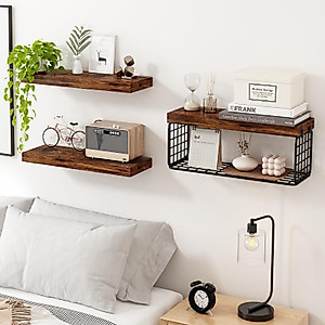 Fixwal Bathroom Floating Shelves, 3+1 Tier 15.7in Rustic Wood Wall Shelf Over Toilet with Invisible Brackets, Farmhouse Wall Decor (Rustic Brown)