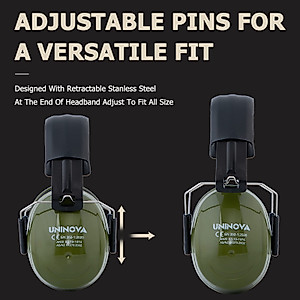 UNINOVA Hearing Protection Earmuffs, Noise Reduction Safety Ear Muffs, NRR 26dB Ear Protection Headphones for Shooting Gun Range Lawn Mowing Construction Woodworking Adults Men Women,Armygreen