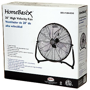 Homebasix Lf-20 High Velocity Floor Fan, Black