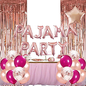 Geloar Pajama Party Decorations,Pajama Party Balloons for Girls PJ Mask Themed Banner for Pajama Slumber Sleepover SPA Spahhh Birtday Bday Bridal Hen Adult Party Supplies Kit (Rose Gold, PAJAMA)