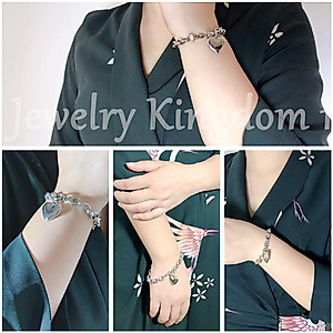 Jewelry Kingdom 1 Bracelet for Women Handmade Romantic Silver Stainless Steel Oval Chain Heart Charm Bracelet (Length of 8")