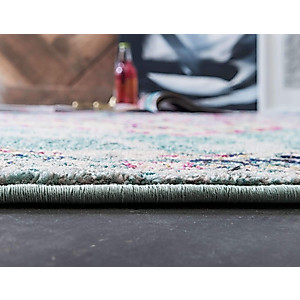 Unique Loom Medici Collection Floral Medallion Traditional Vintage Light Blue Round Rug (8' 0 x 8' 0)