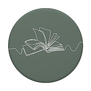 Minimal Book Line Art For Bookworm On Sage Green PopSockets Standard PopGrip