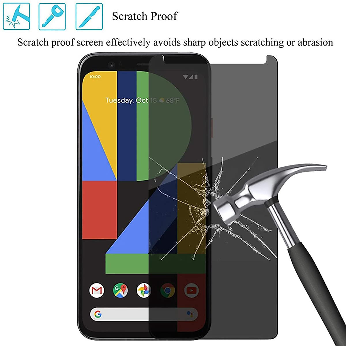 AISELAN Privacy Screen Protector for Google Pixel 4 - [2 Pcs] [Case Friendly] [Anti-Glare] [Anti-Spy] Screen Protector Tempered Glass for Google Pixel 4
