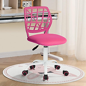 FurnitureR Kids Desk Chair, Armless Small Office Chair Adjsutable Swivel Task Chair with Soft Cushion for Study Kids Teens Child, Pink