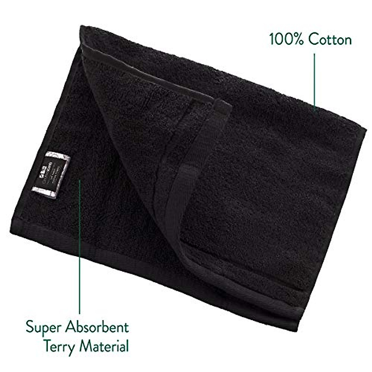 Cotton Fingertip Towels Set Black - 4 Pack - 11 x 18 Inches Decorative Small Extra-Absorbent and Soft Terry Towel for Bathroom - Powder Room, Guest and Housewarming Gift (Black)