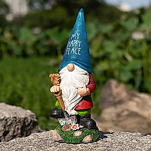 HONGYIDA Garden Gnomes Outdoor Decor with Blue Hat Glowing 14' Gnome Garden Sculptures & Statues Garden Accessories for Porch Patio Lawn Backyard Home