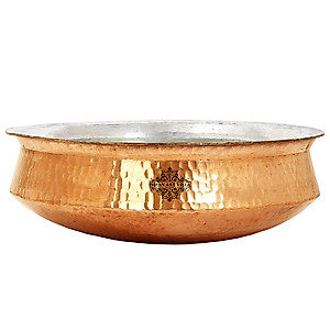 Indian Art Villa Copper Hammered Lagan Handi Chaffing Dish Pan With Tin Lining, Cookware & Serveware, Capacity -6 Liter, Hyderabadi Dum Biryani Rice and Veg/Nonveg