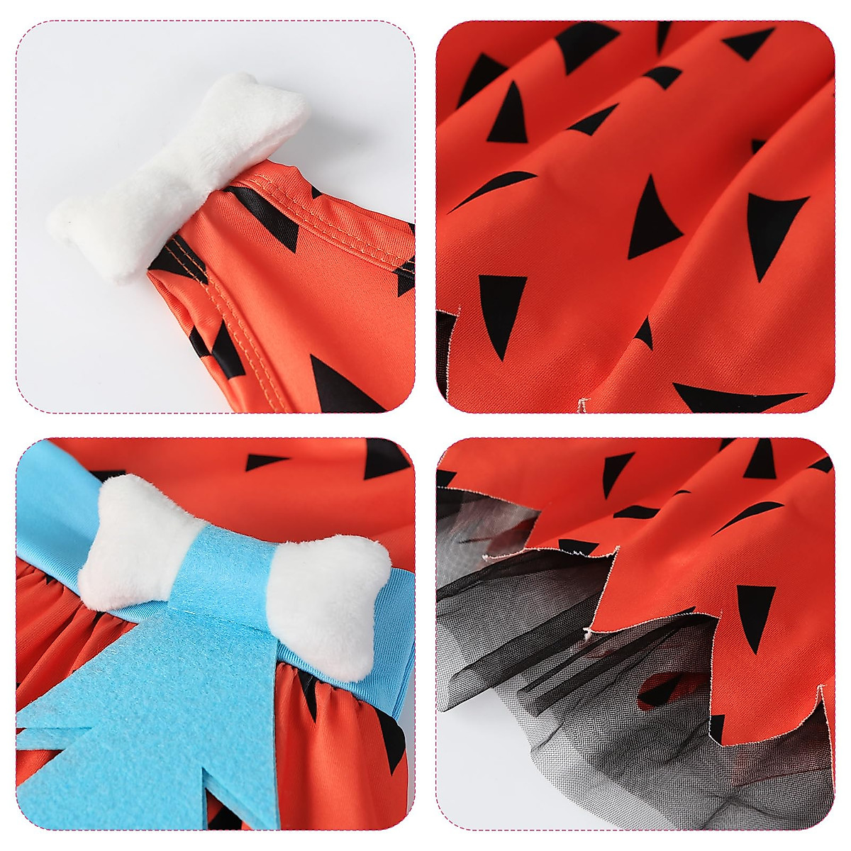 Obavioy Baby Girl Caveman Costume Toddler Cavegirl Dress with Bone Headband Hair Clips Halloween Party Outfit Orange 12-18 Month