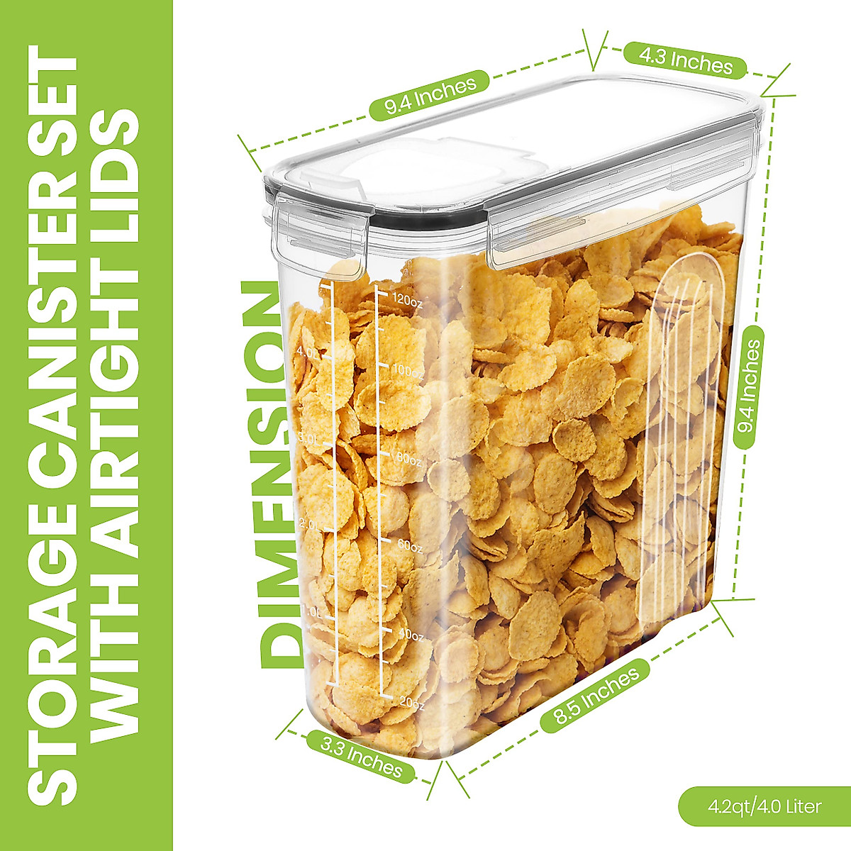 Utopia Kitchen Cereal Containers Storage - Liter Airtight Food Storage Containers & Cereal Dispenser For Pantry Organization And Storage (Clear, 4 Liter Pack of 2)