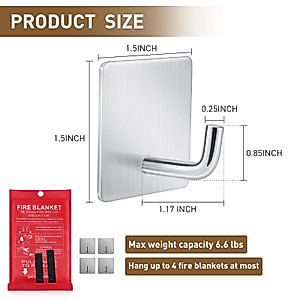 Adhesive Wall Hooks for Fire Blankets - Mondoshop Waterproof Stainless Steel Hooks for Home Office and Outdoor Hanging, Max Load Capacity 6.6 lbs
