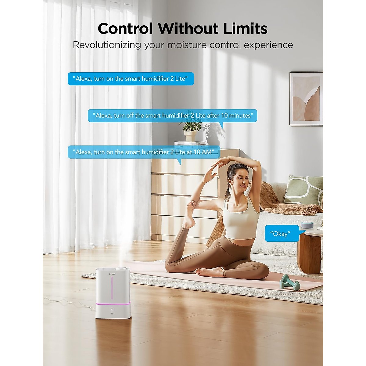 GoveeLife Smart Humidifier for Bedroom Large Room, 4.5L Cool Mist Top-Fill Humidifiers with Scent Diffuser & Night Light, Voice & App Control, Dual 360° Rotation Nozzles, Handle Design, Auto Shut Off