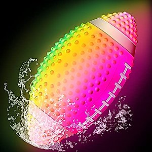 Enhon Light up Swimming Pool Football, 9.6 Inch Glow in The Dark Football, Waterproof Rainbow Football for Under Water Passing Dribbling, Pool Water Diving Ball Game Toys for Teens Adults