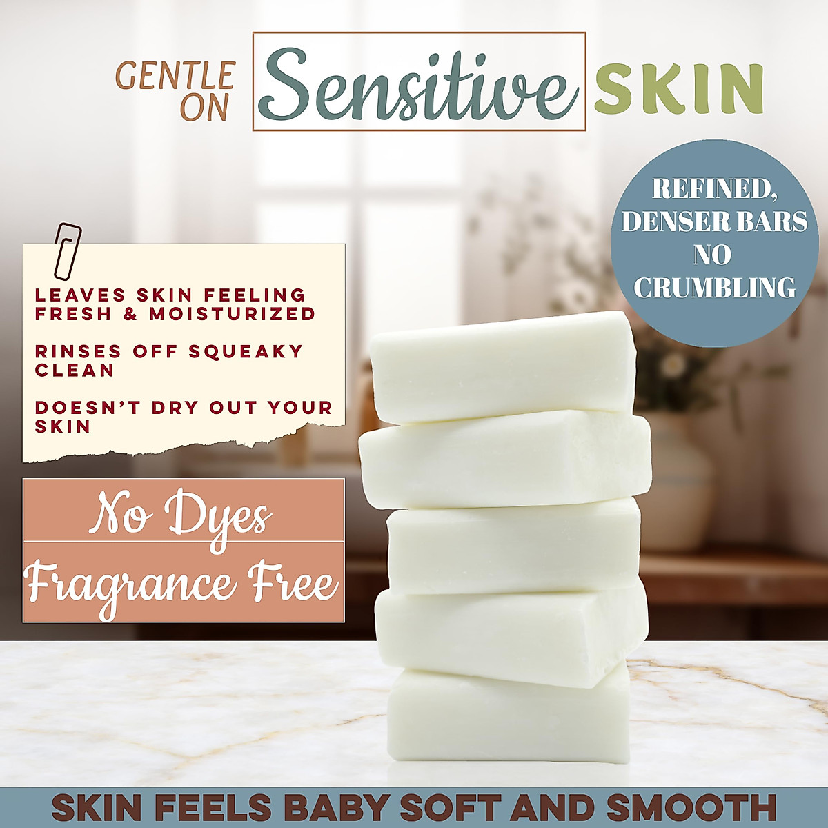 Amish Farms Fragrance-Free & Dye-Free Natural Bar Soap for Sensitive Skin (Huge 5 Bars) - Made in USA, Moisturizing Native Unscented Bar Soap (5-Pack)