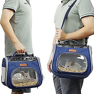 Guinea Pig Carrier - KiiDAS Small Animal Carrier Portable Travel Bag for Hamster Bearded Dragon Rat Hedgehog Squirrel Chinchilla (Blue)