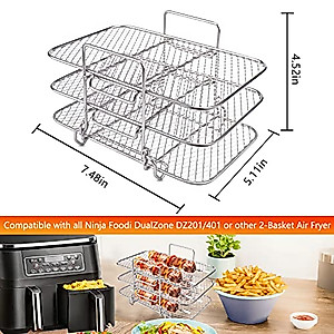 BABORUI Air Fryer Rack for Ninja Dual Air Fryer, 3-Layer Dehydrator Rack for Expanding Food Capacity, Time-Saving Air Fryer Accessories Compatible with Ninja Foodi Air Fryer DZ201