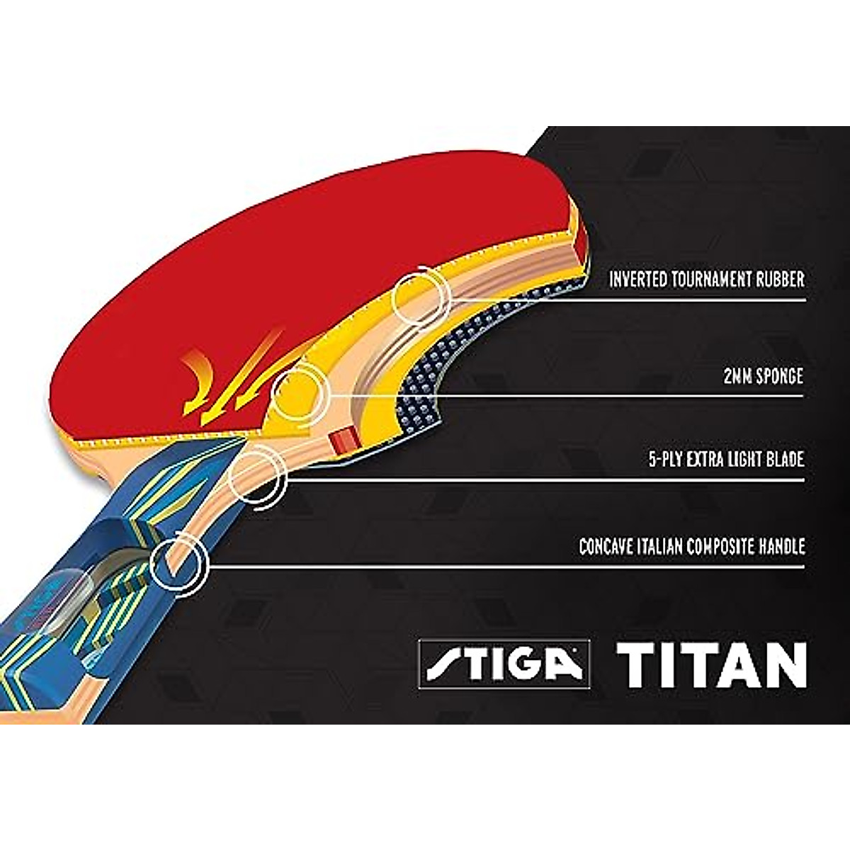 STIGA Titan Performance Ping Pong Paddle - 5-ply Ultra-Light Blade - 2mm Premium Sponge - Flared Handle for Premium Grip - Performance Table Tennis Racket for Advanced Play