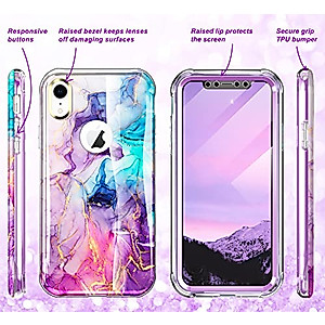 Hocase for iPhone XR Case, (with Built-in Screen Protector) Shockproof Soft TPU+Hard Plastic Rugged Slim Cute Stylish Full Body Protective Case for iPhone XR 6.1" 2018 - Watercolor Marble