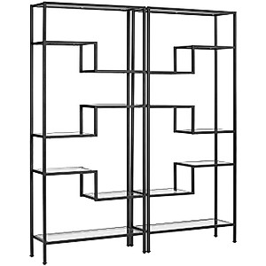 Crosley Furniture Sloane 2-Piece Bookshelf Set with Glass Shelves, Bookcase Storage, Matte Black