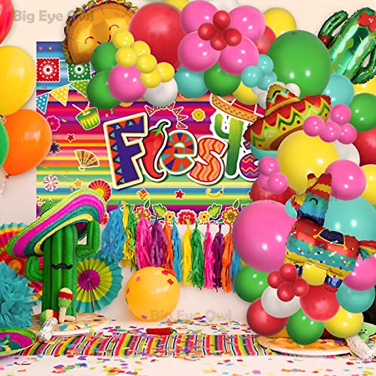 154 Pcs Mexican Fiesta Balloon Arch Garland Kit Party Decorations Cactus Llama Foil Balloons Party Decorations Carnival Cinco De Mayo Sombrero Taco