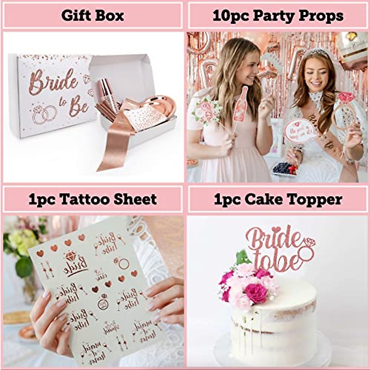 226 PC Bachelorette Party Decorations Kit- Rose Gold Bridal Shower Decorations, Banners, Curtains Mimosa Bar Supply Bride Balloons Sash Tiara Veil Topper Plates Cups Napkins Straws for 25 Guest & More