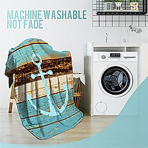 Levens Nautical Anchor Blanket Gifts for Men Boys, Rustic Wood Board Print Decoration for Home Bedroom Living Room Couch, Soft Cozy Smooth Lightweight Throw Blankets Blue 50"x60"