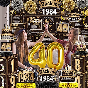 40th Birthday Decorations for Men 47Pcs 40 Birthday Banner Happy 40th Birthday Decorations 1984 Birthday Decorations with Back in 1984 Banner 40 Balloons 1984 Card Boxes Cake Topper Poms