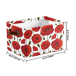 Red Poppy Flower Storage Bin Box with Handle Collapsible Closet Organizer Basket for Clothes Pets Toy Nursery