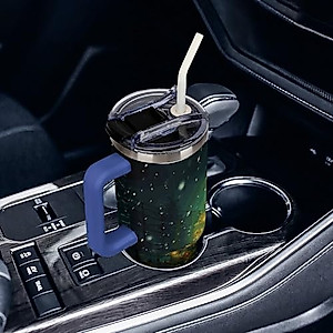 LLUTSNTH 40 Oz Vacuum Tumbler with Deep Blue Handle Leakproof Insulated Tumbler Christmas Trees Stainless Steel Travel Mug with Lid And Straw Coffee Cup Cute Water Bottles Cup Holder Friendly