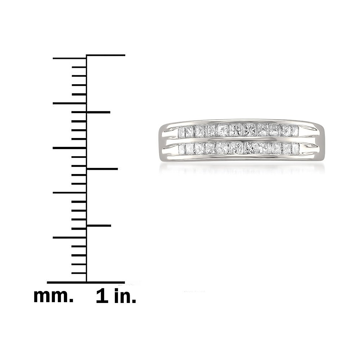 Beyond Brilliance 1/2 Carat Diamond, Channel-Set 14K White Gold Princess Cut Diamond Double Row Bridal Wedding Band Ring (I-J, I1-I2)
