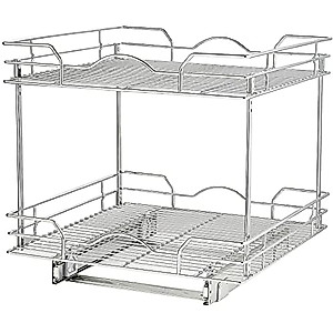 OCG Pull Out Cabinet Shelves 11" W x 18" D, 2 Tier Slide Out Cabinet Organizer, Sliding Drawer for Cabinet, Chrome Plated