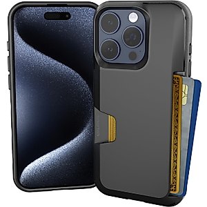 Smartish iPhone 15 Pro Wallet Case - Wallet Slayer Vol. 1 [Slim + Protective] Credit Card Holder - Drop Tested Hidden Card Slot Cover Compatible with Apple iPhone 15 Pro Case Wallet - Black Tie Affair