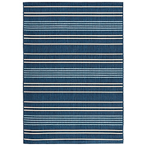SAFAVIEH Courtyard Collection Area Rug - 5'3" x 7'7", Navy & Blue, Stripe Design, Indoor/Outdoor & Washable, Ideal for Patio, Backyard, Mudroom (CY6450-25821-5)