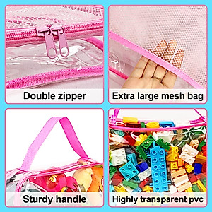 Toy Zippered Blocks Set Storage Bags for boy girls - 4PC Large PVC Storage Organizer Bags with Mesh Side Pockets for Puzzle, Clay, Book, Small Models and Mini Plush Toys. XL: 10.4" x3 "x13.3
