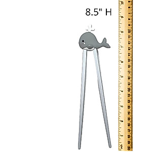 Reusable Training Chopsticks with Gray Whale Silicone Topper, Chopstick Trainer for Beginners, Authentic Chinese and Japanese Silverware, 8.5 Inches